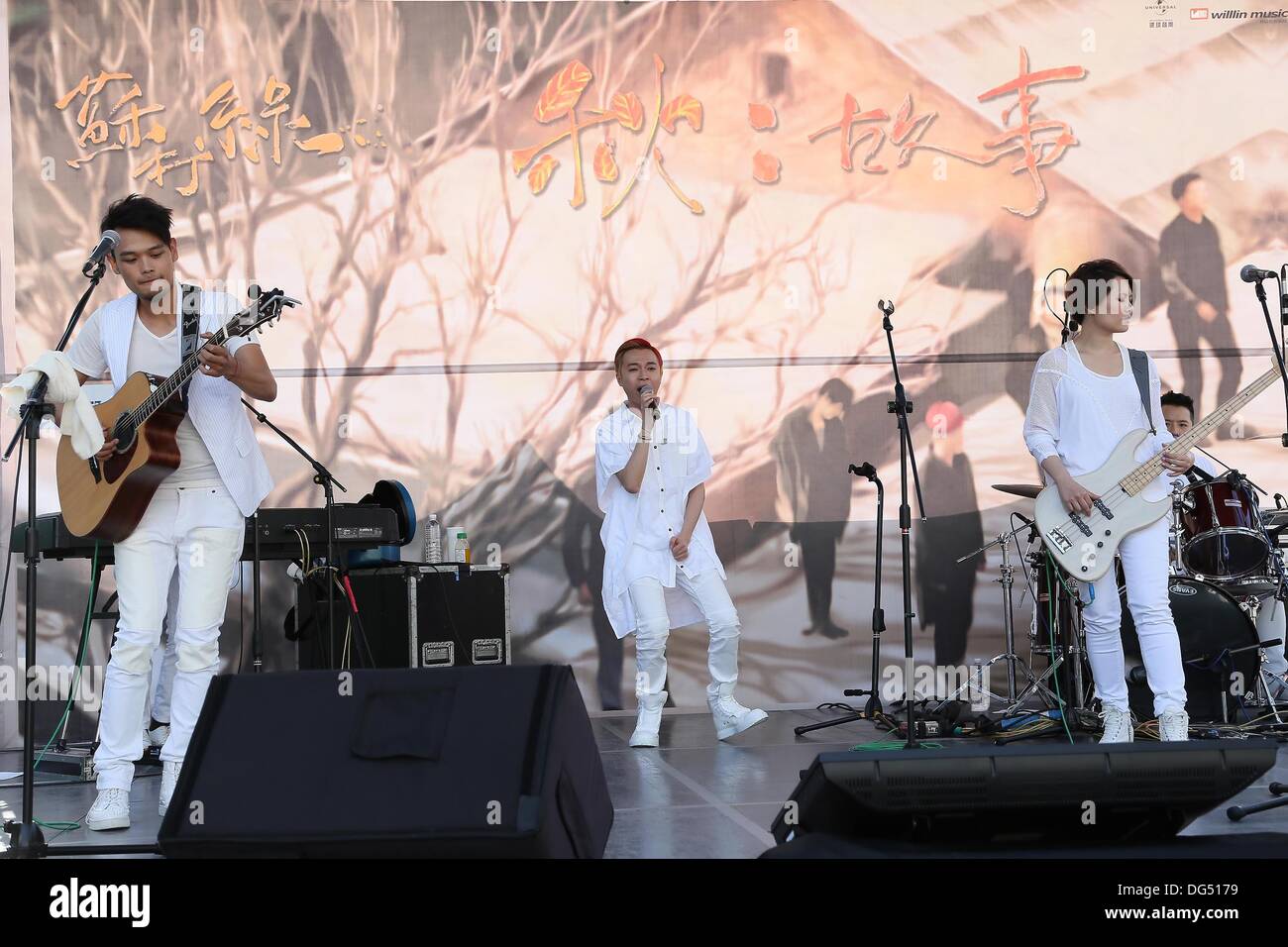 Taipei, China. 13th Oct, 2013. Taiwan pop group Sodagreen promote their ...