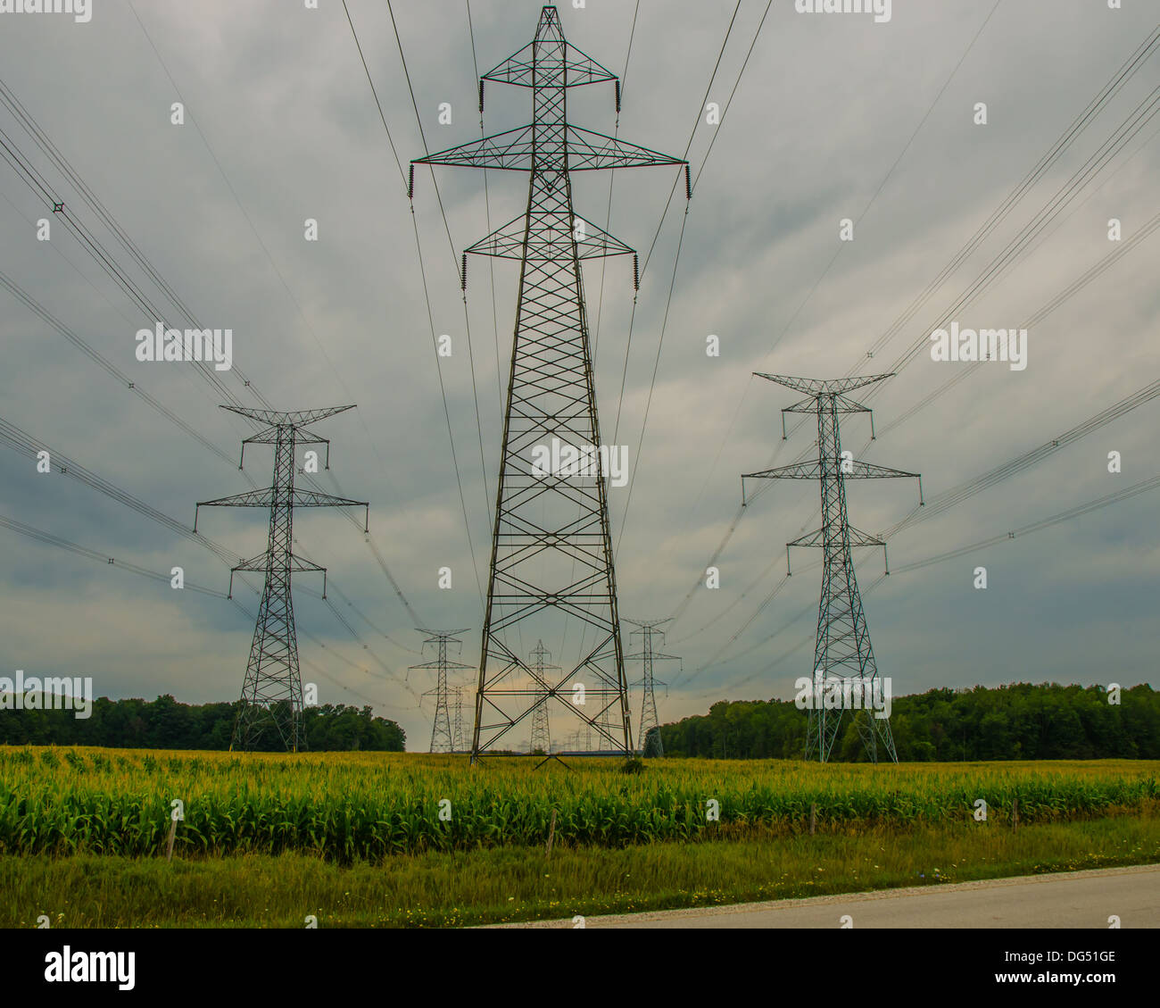 Three Power Lines that come from the Bruce Power Station Stock Photo ...