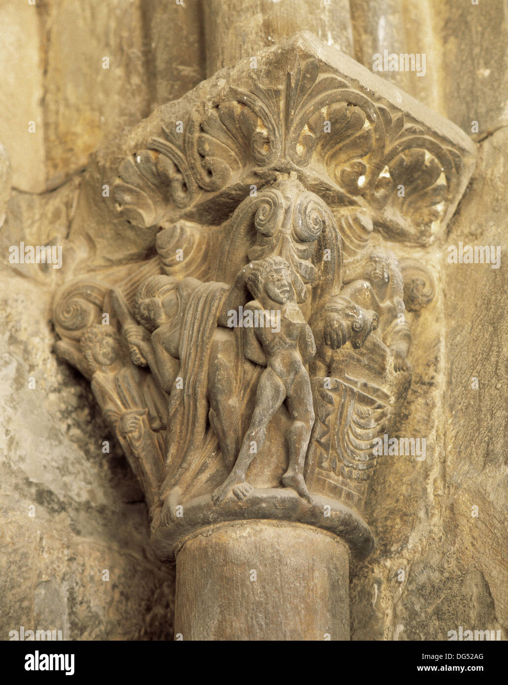 Spain. Jaca. Cathedral of Saint Peter. Capital depicting The Binding of ...