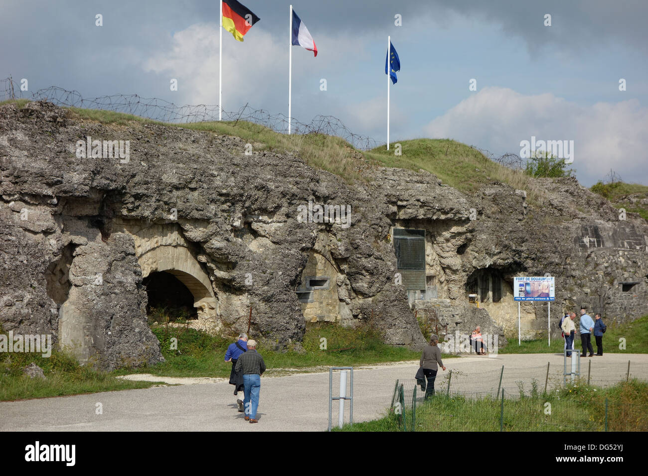 Elderly tourists visiting First World War One Fort de Douaumont ...