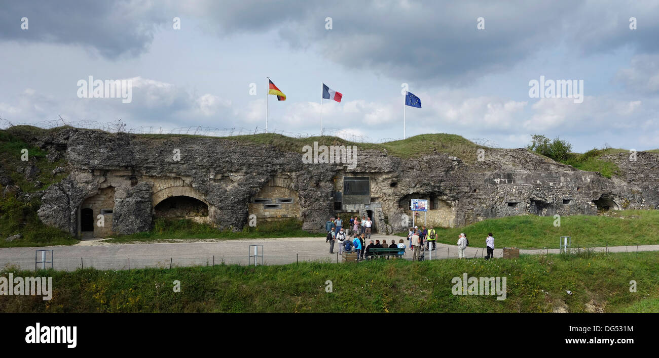 Elderly tourists visiting First World War One Fort de Douaumont ...