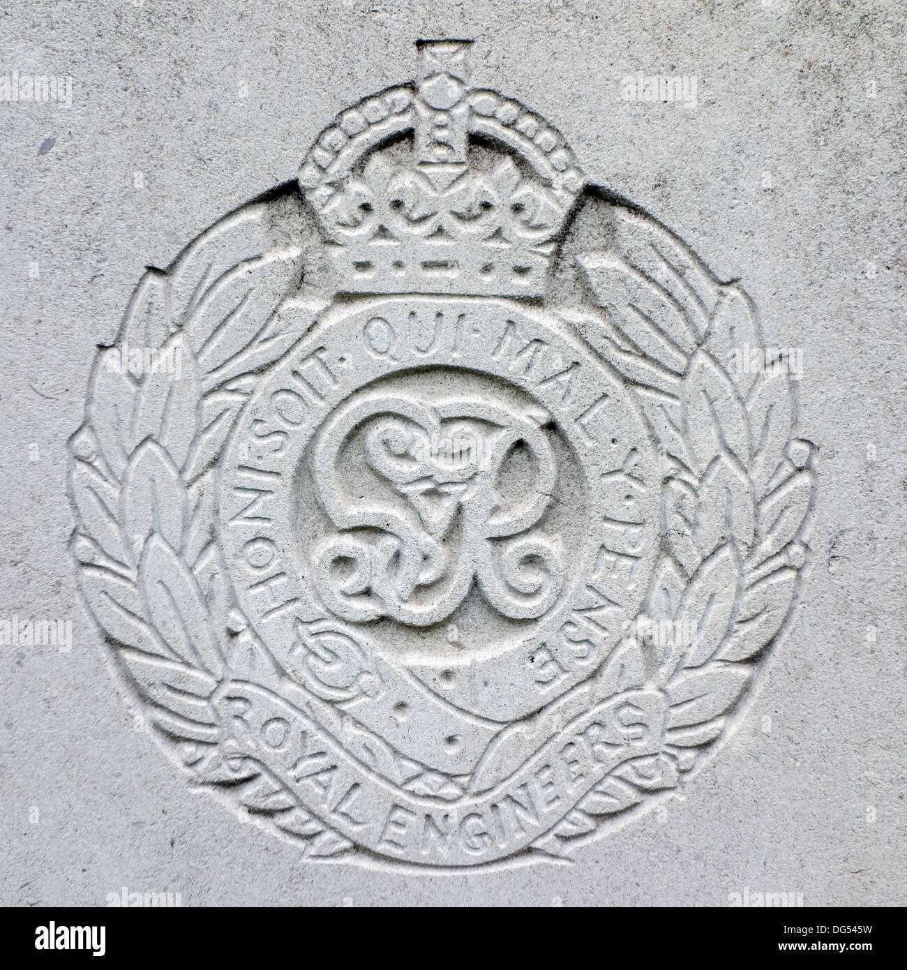 Royal Engineers regimental badge on grave, Cemetery of the Commonwealth ...