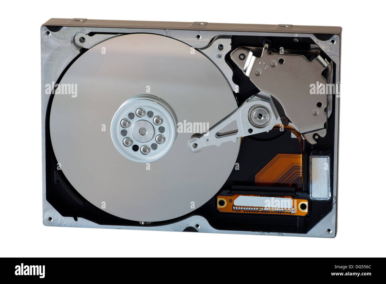 Picture of an opened hard disk isolated on White Background Stock Photo ...