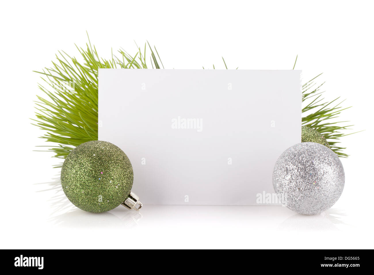 Empty gift card and christmas decor. Isolated on white background Stock ...