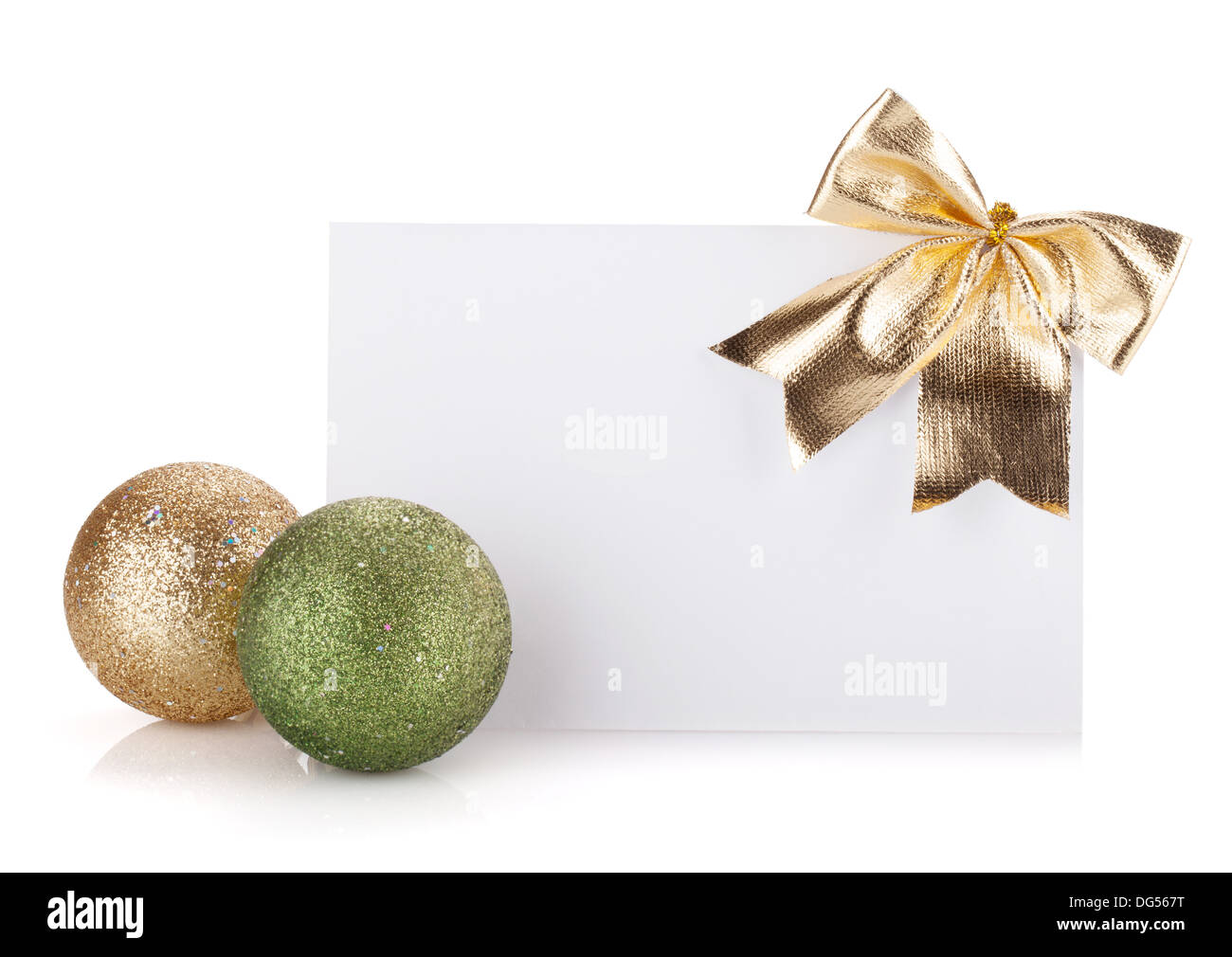 Empty gift card and christmas decor. Isolated on white background Stock ...