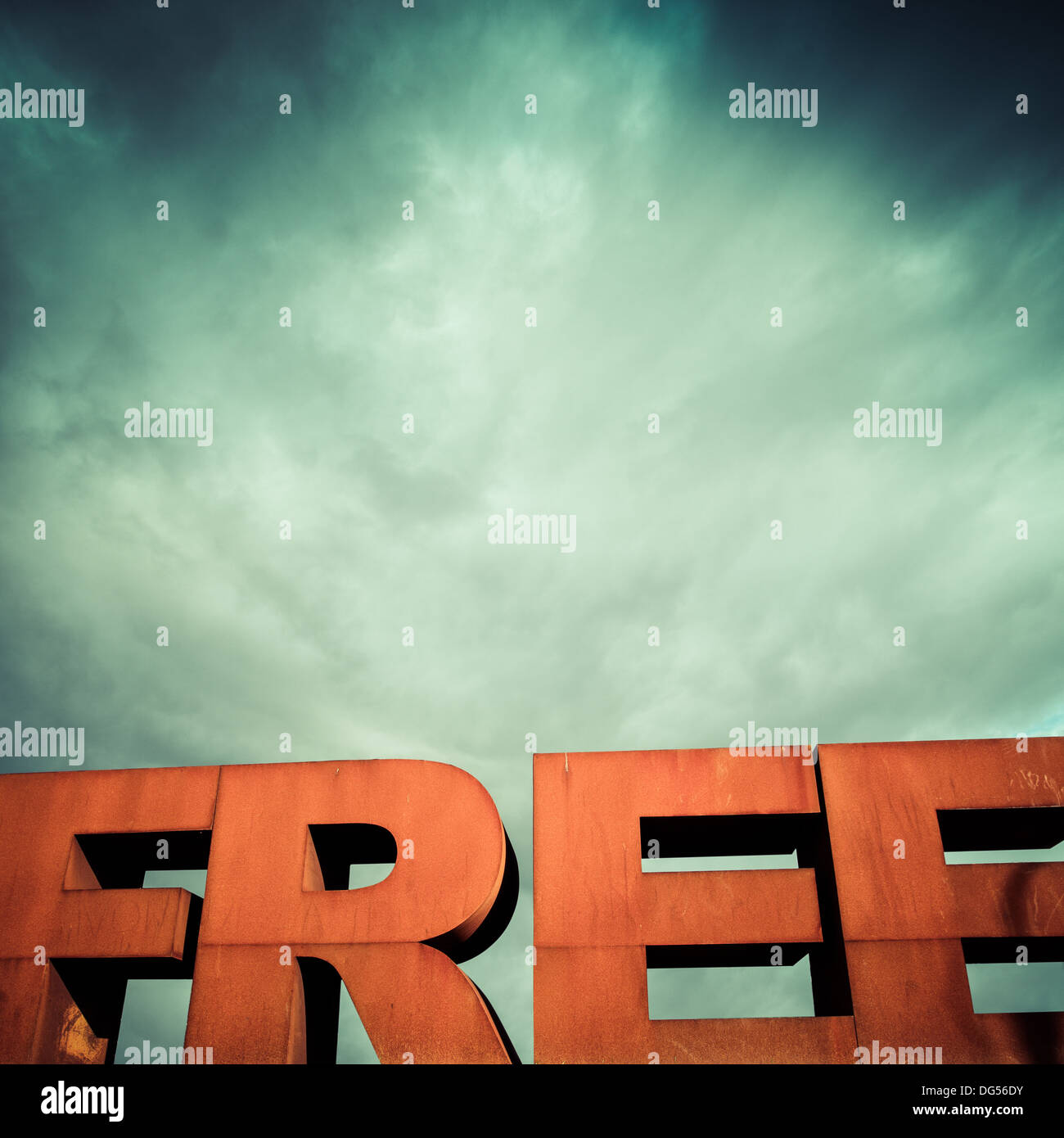 Isolated single word FREE from volumetric letters with a dramatic sky ...