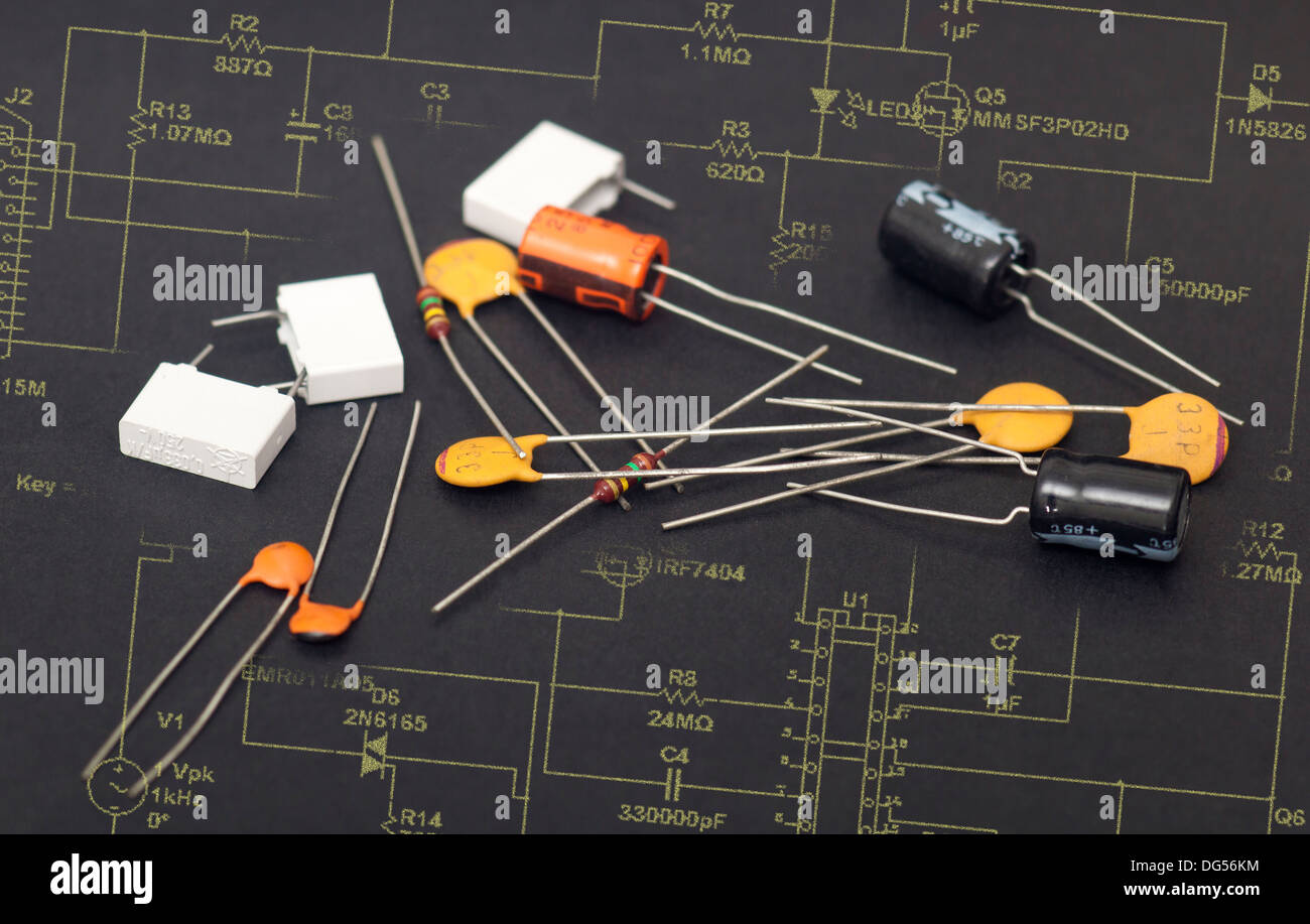 Electronic components in black background Stock Photo - Alamy