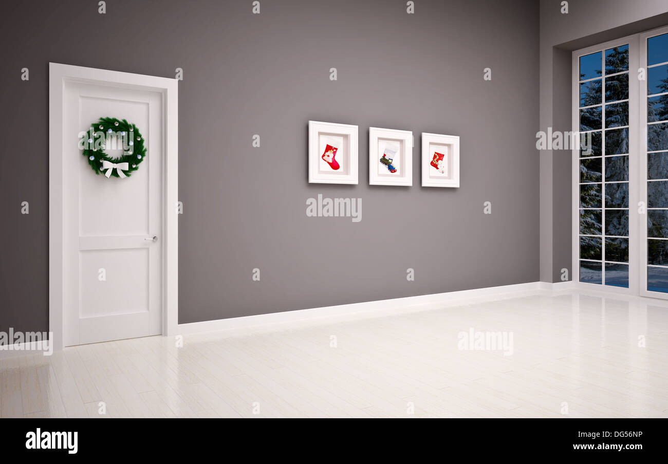 Christmas Empty interior with door Stock Photo - Alamy
