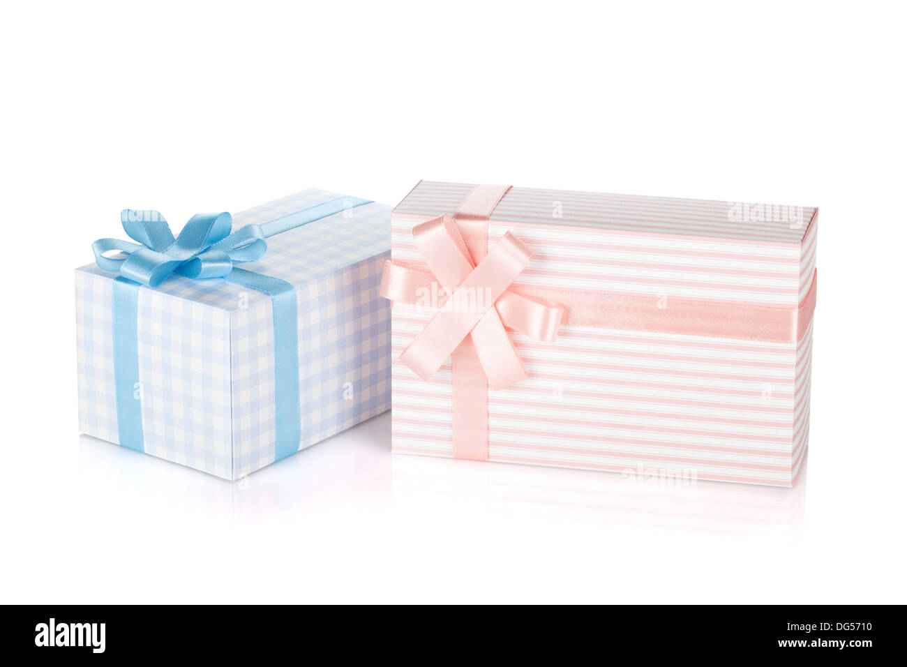 Two gift boxes with ribbon and bow. Isolated on white background Stock ...