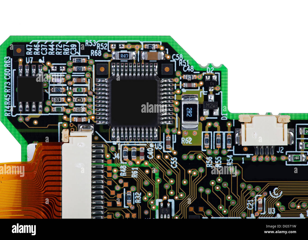 View of an assembled circuit board with SMD components isolated in ...