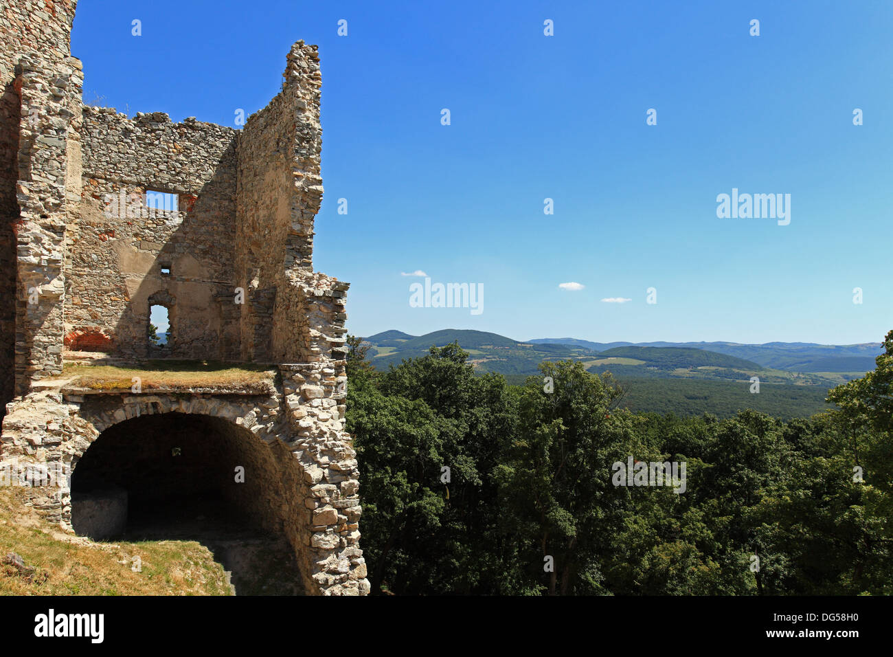 Ruins of medieval castle Hrusov located near village Skycov, Tribec ...