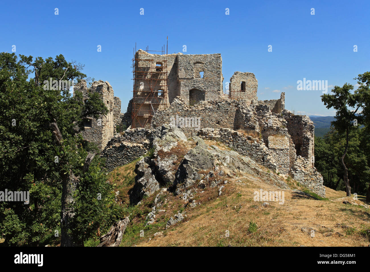 Ruins of medieval castle Hrusov located near village Skycov, Tribec ...