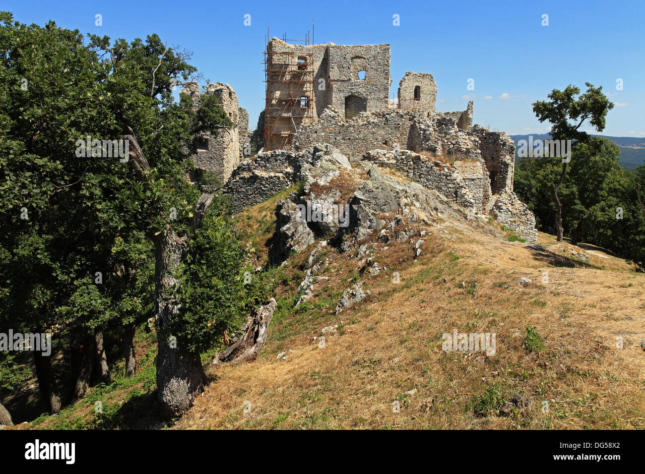 Ruins of medieval castle Hrusov located near village Skycov, Tribec ...