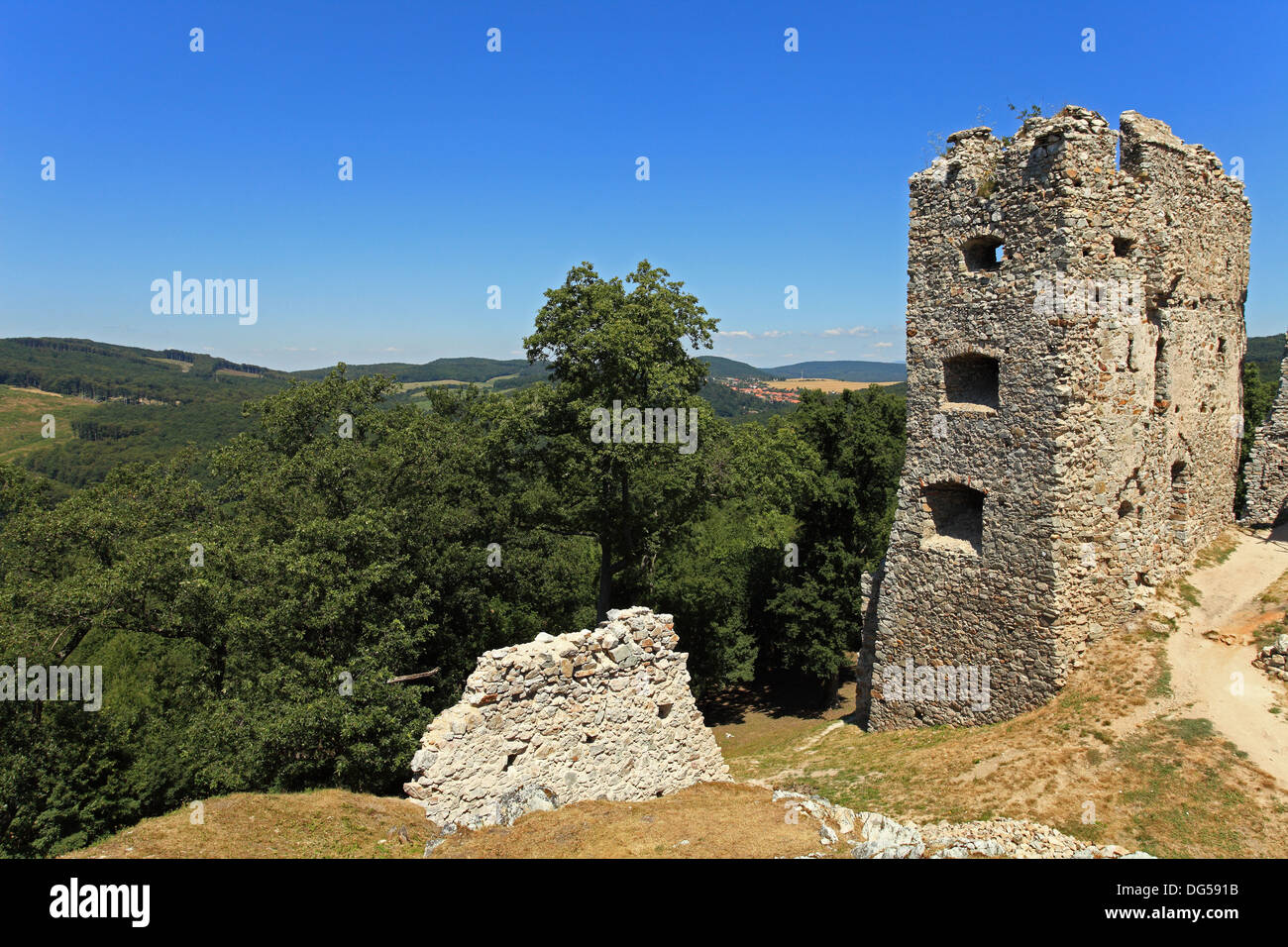 Ruins of medieval castle Hrusov located near village Skycov, Tribec ...