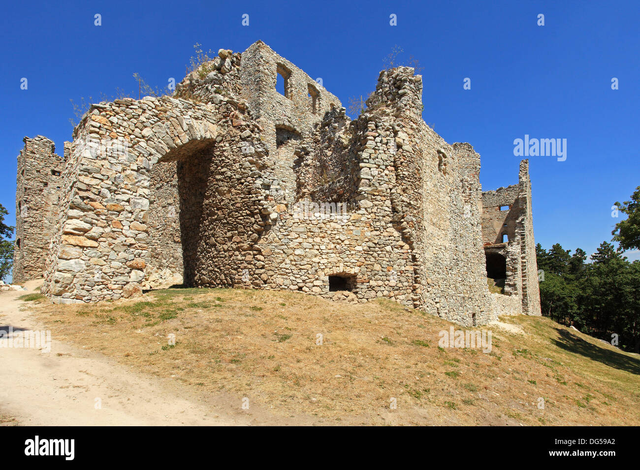 Ruins of medieval castle Hrusov located near village Skycov, Tribec ...