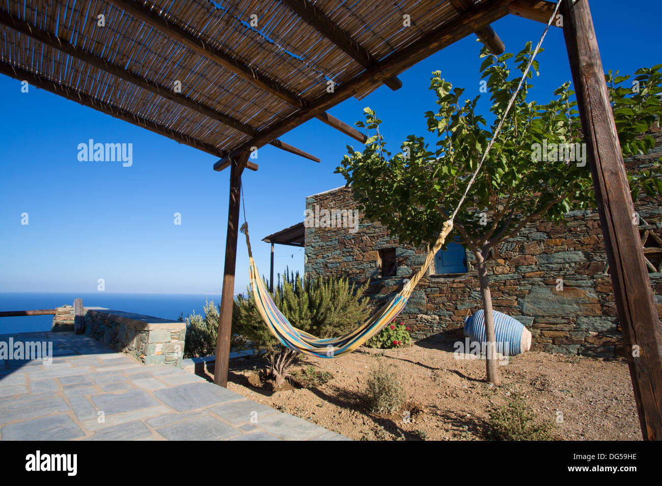 Typical Greek terrace at Folegandros, Greece 2013 Stock Photo - Alamy