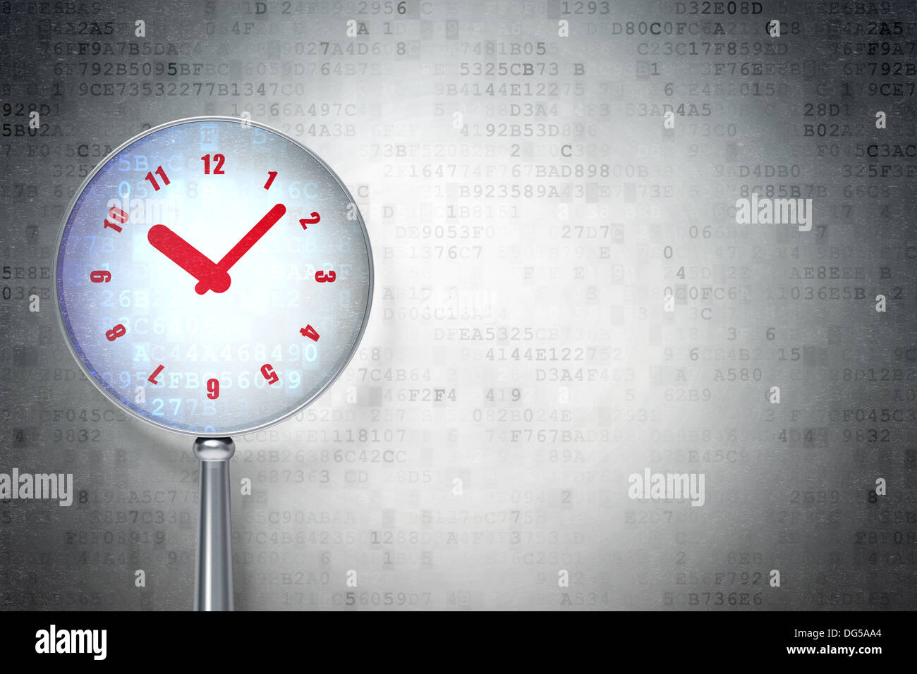 Time concept: Clock with optical glass on digital background Stock ...