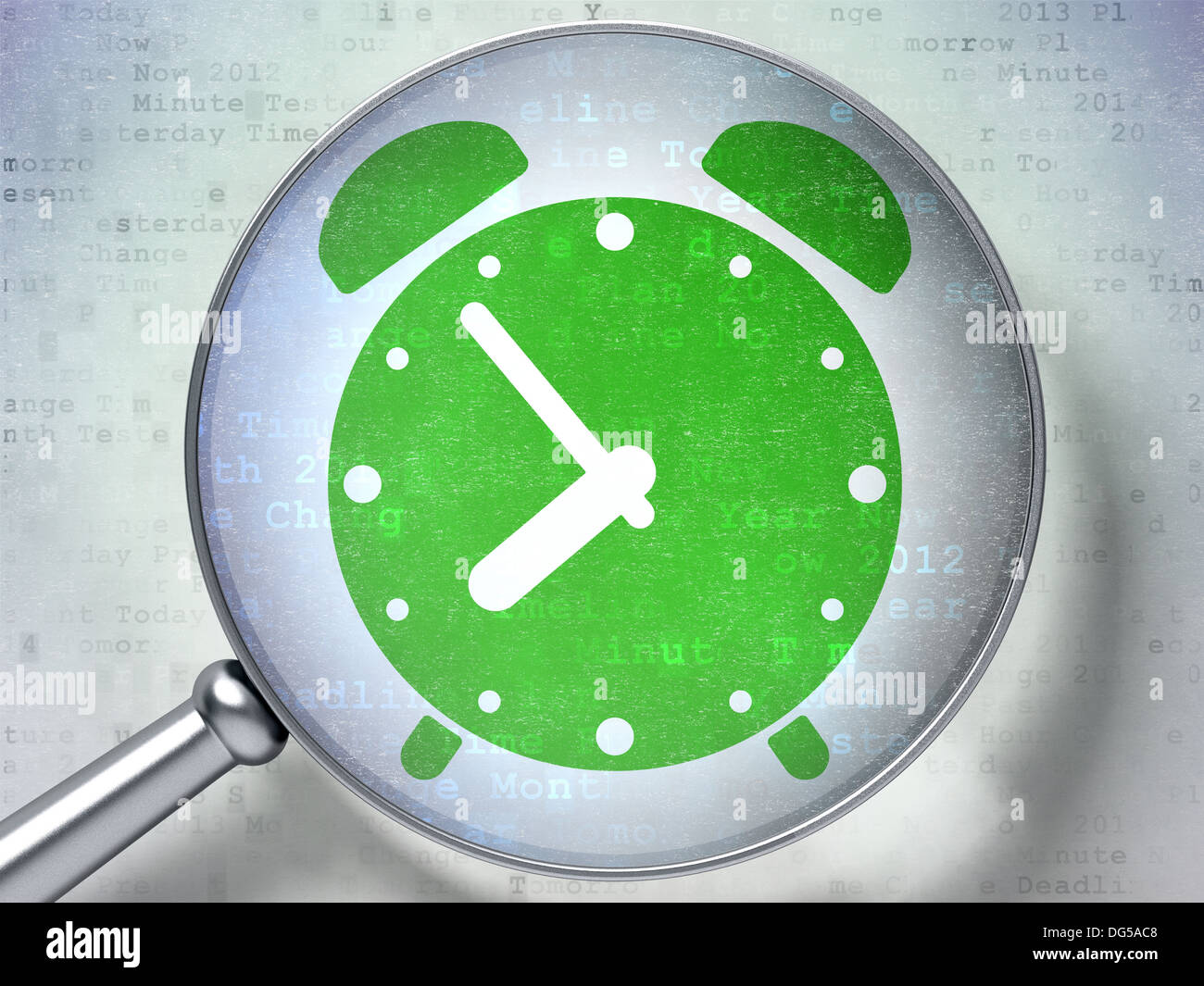 Timeline concept: Alarm Clock with optical glass on digital bac Stock ...
