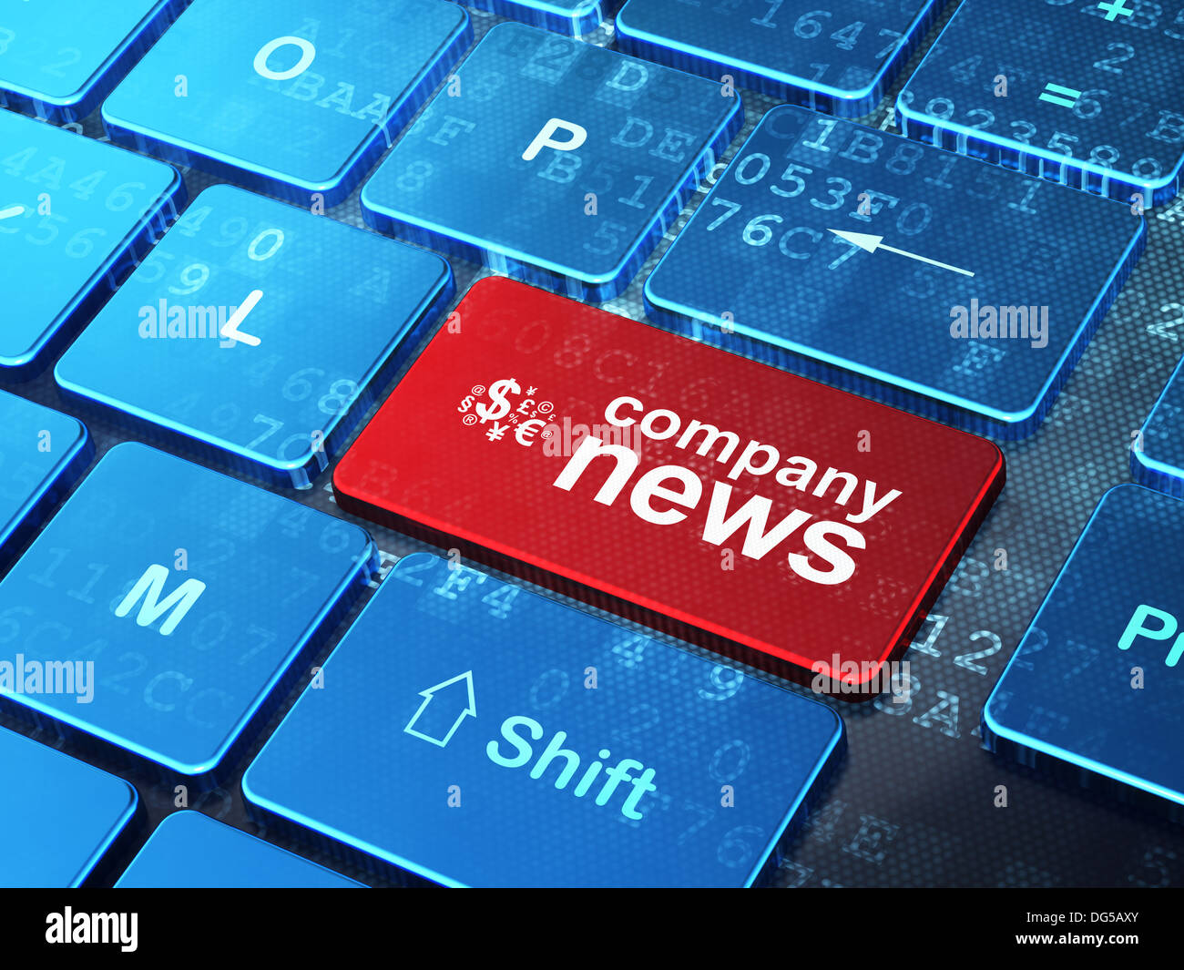 News concept: Finance Symbol and Company News on computer keyboa Stock ...