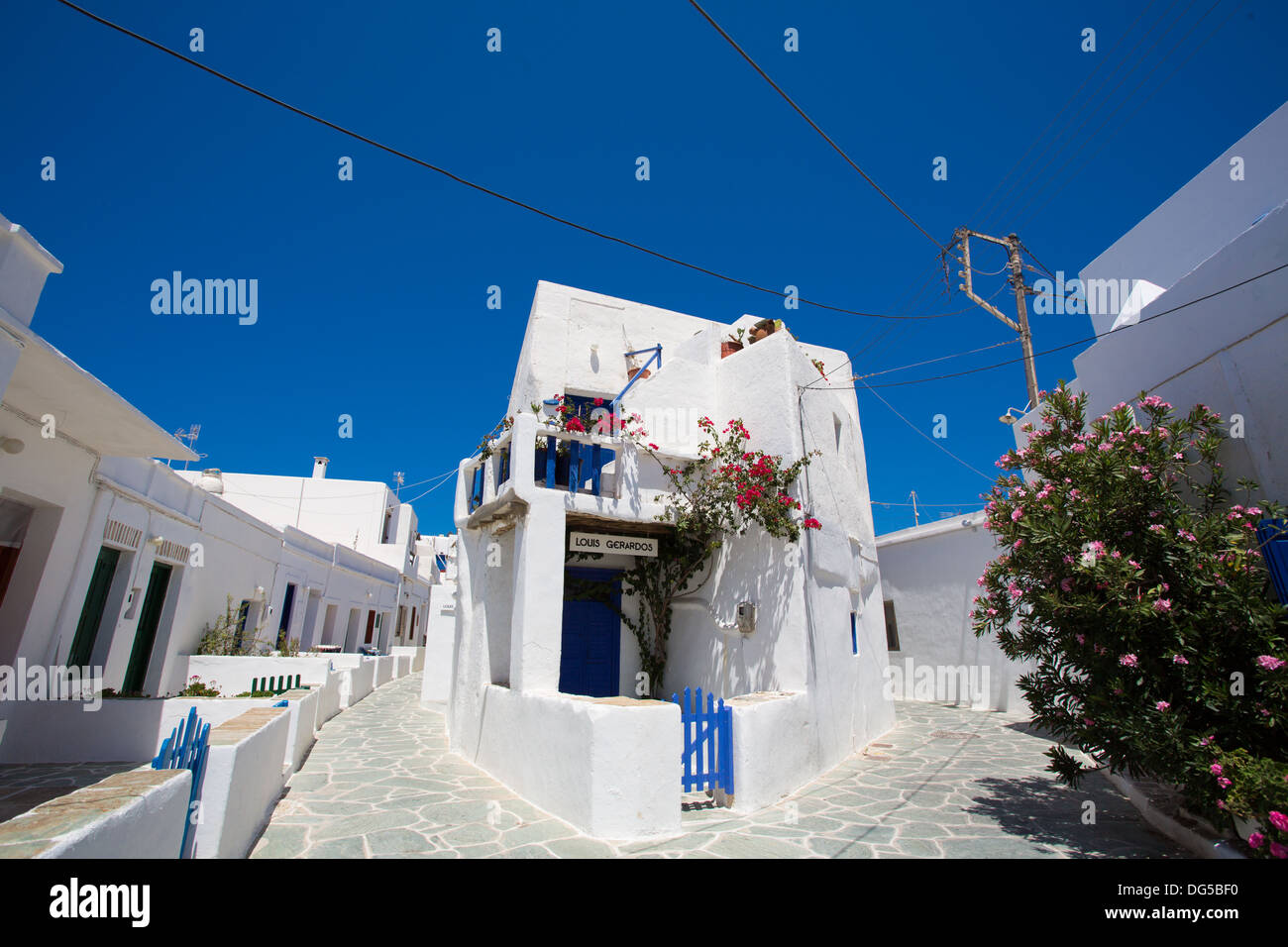 Greece with traditional white and blue greek house hi-res stock ...