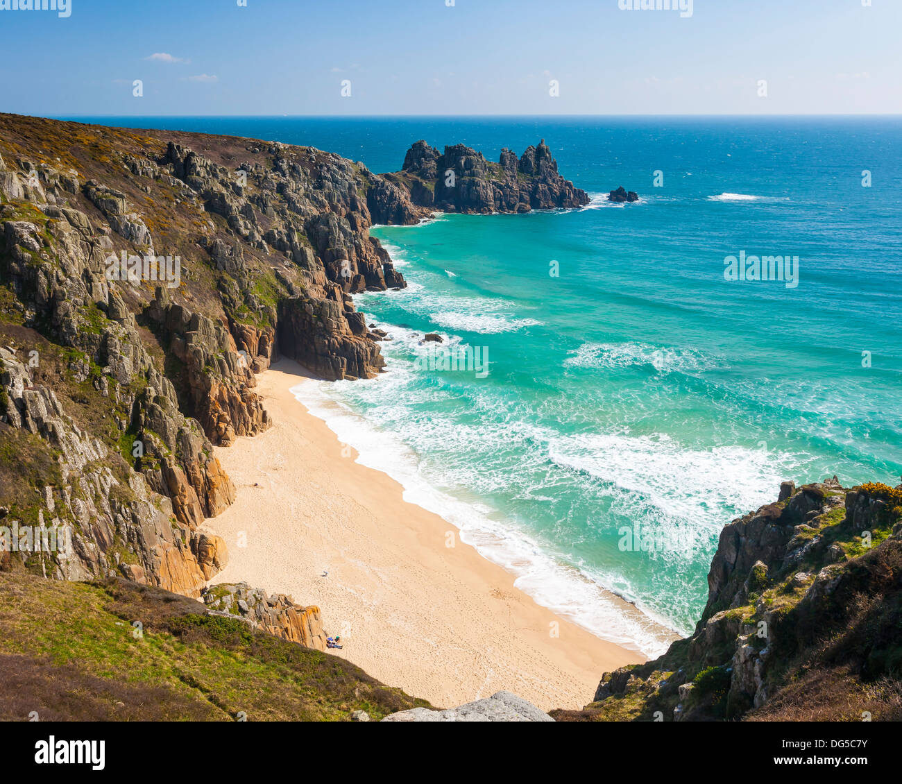 Overlooking Pedn Vounder Beach from Treen Cliffs Cornwall England UK ...