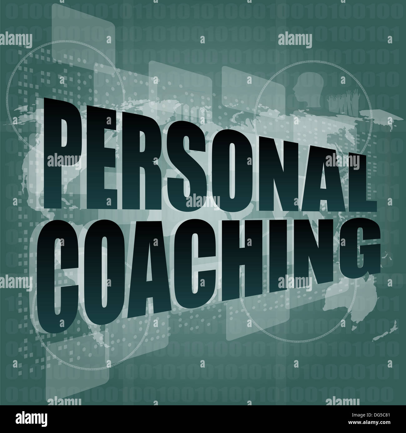 personal coaching word on touch screen, modern virtual technology ...