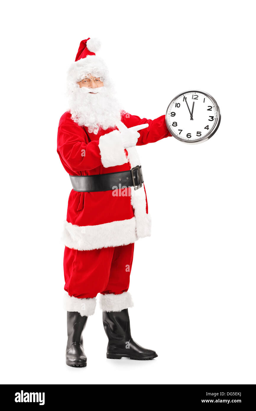 Happy santa pointing clock showing Cut Out Stock Images & Pictures - Alamy