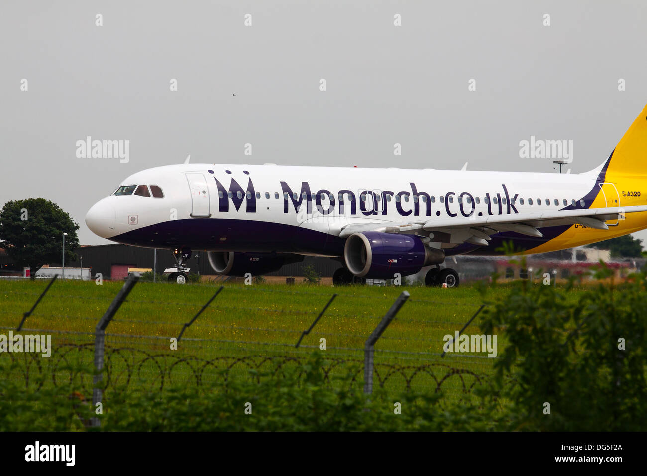 Monarch plane preparing for take off at Leeds Bradford Airport Stock ...