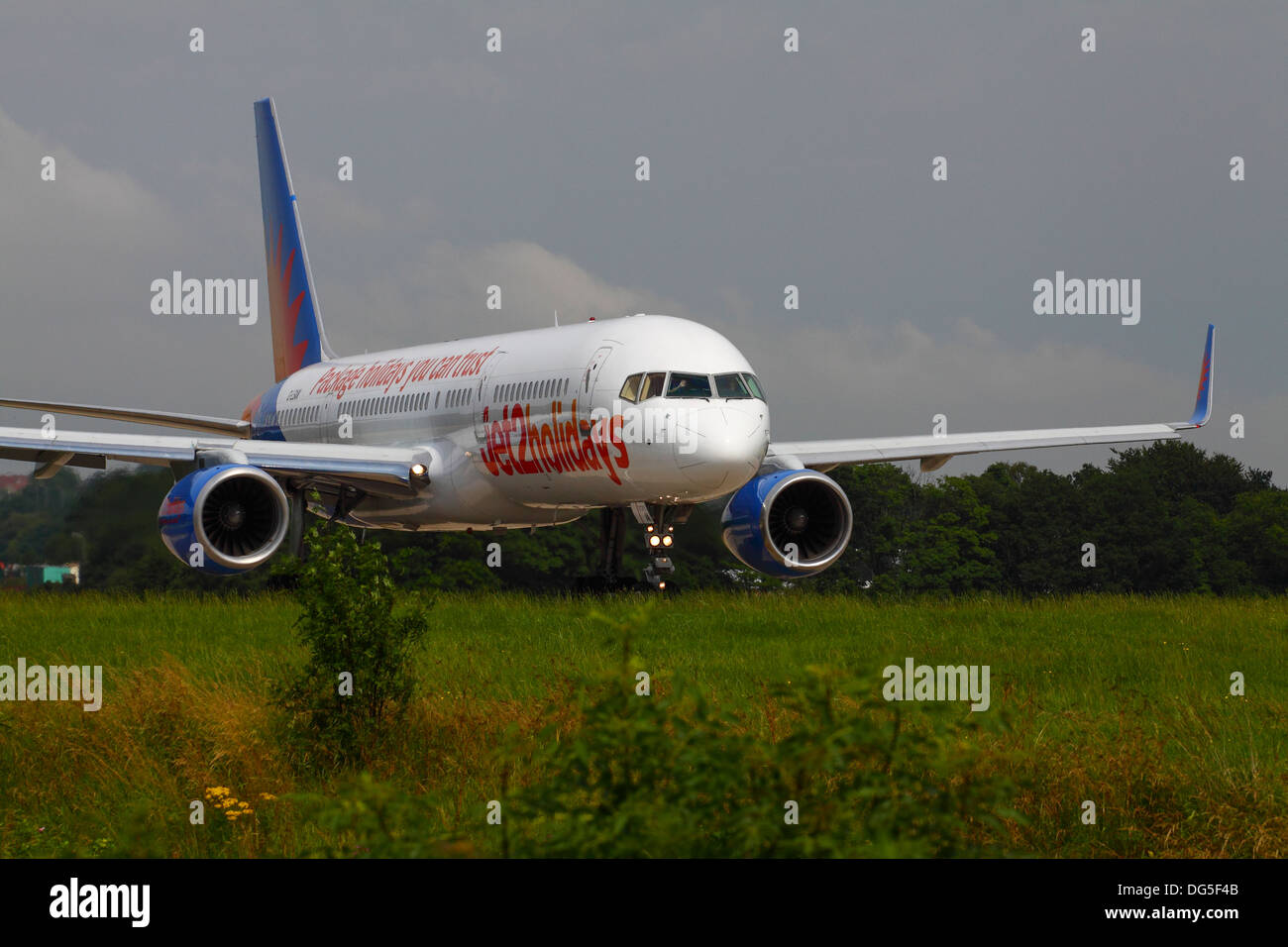 Jet 2 Holidays plane preparing for take off at Leeds Bradford Airport ...