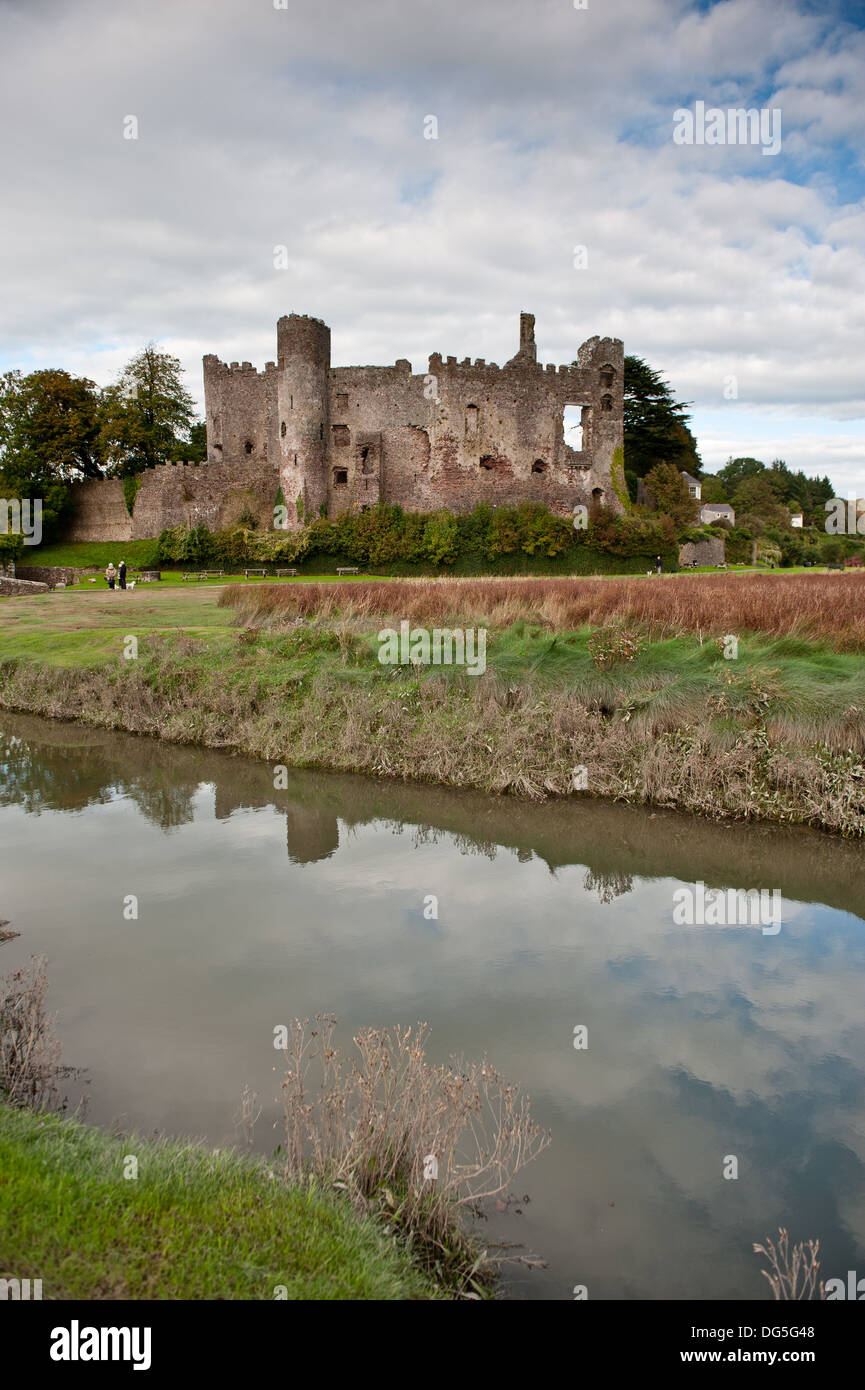A view of Laugharne Castle in the town of Laugharne, he Birthplace of ...