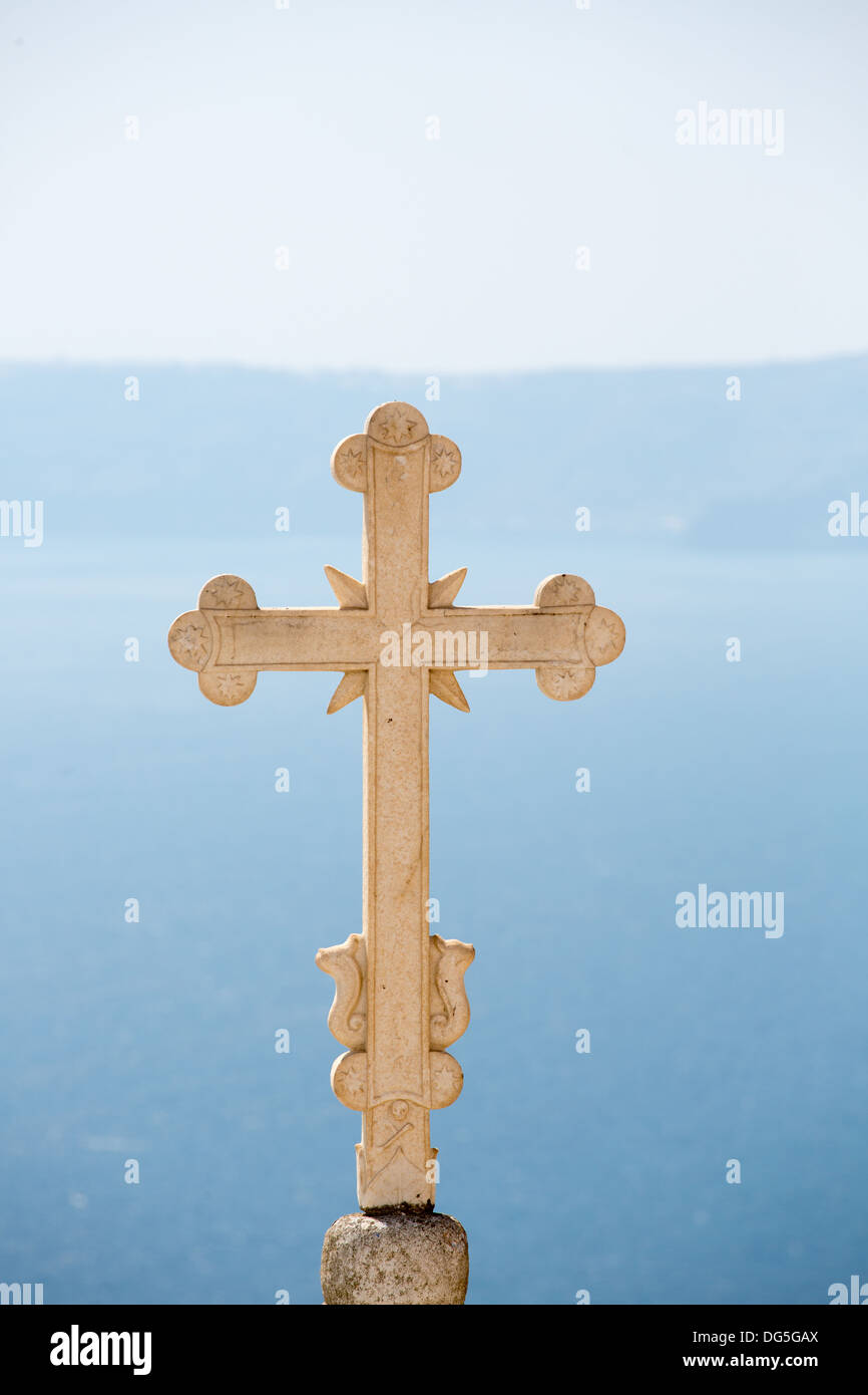 Close up from Orthodox Cross on the beautiful Blue and white rooftops ...