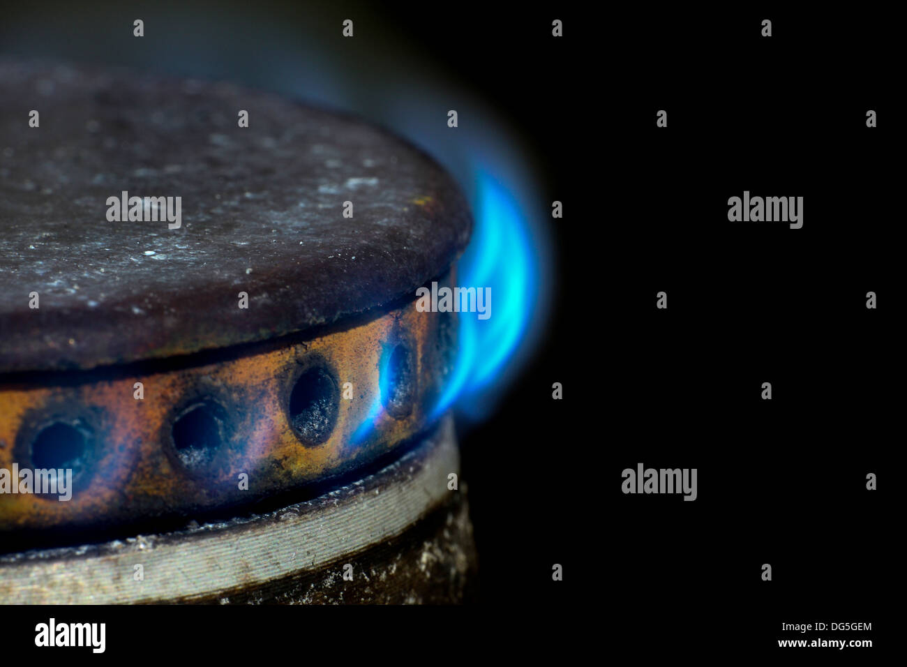 Gas burner on a cooker with blue flames Stock Photo - Alamy