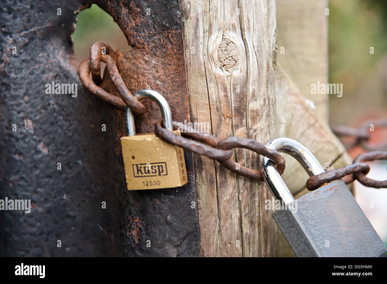 Lock and Chain on a garden gate Stock Photo - Alamy