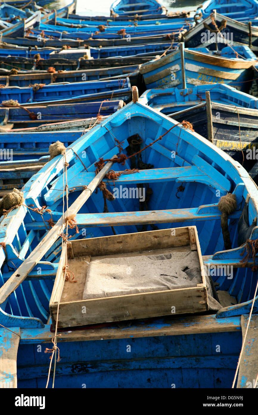 Port of essaouira in Morocco - blue fisher ships Stock Photo - Alamy
