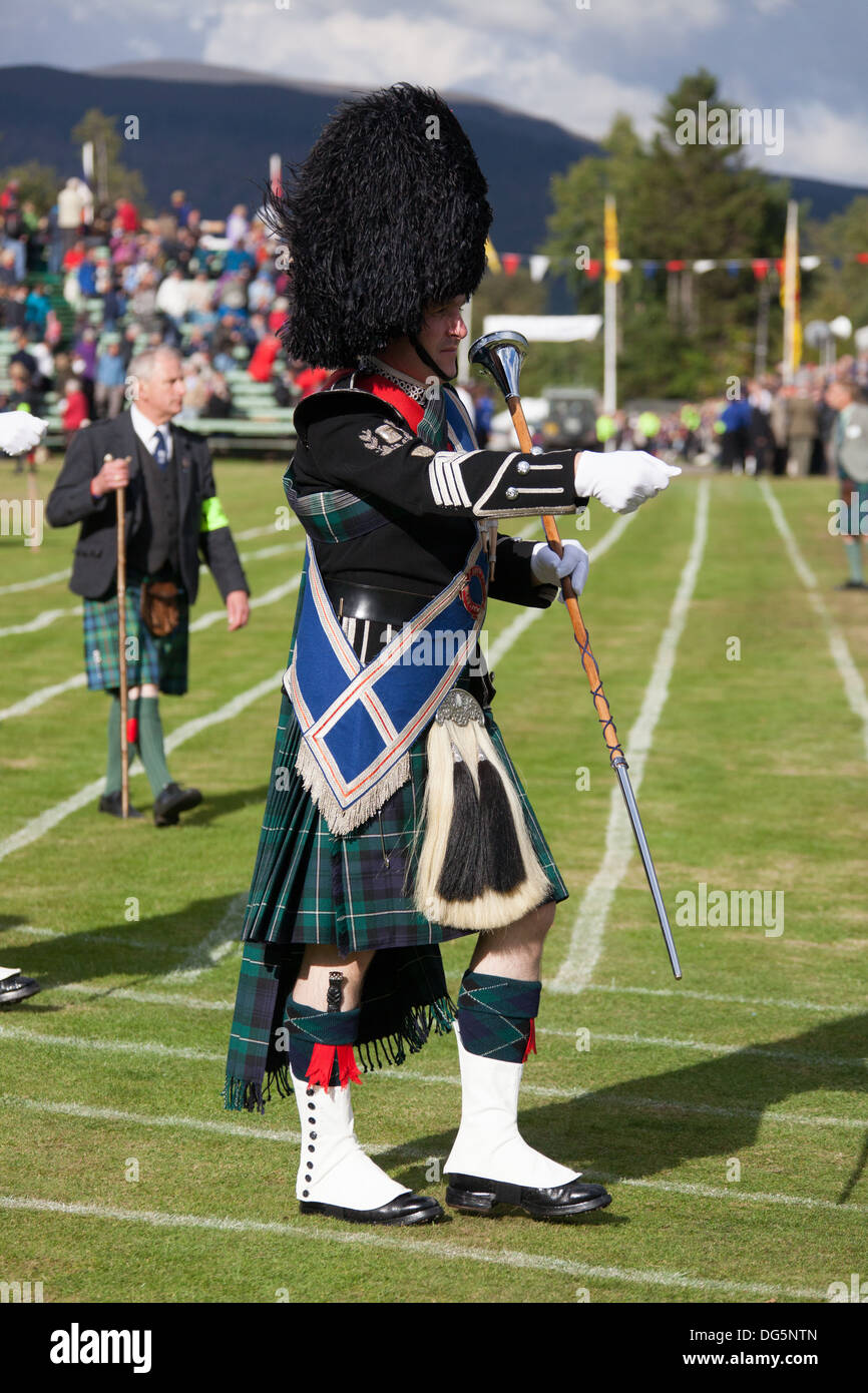 Village of Braemar, Scotland. The massed pipe bands marching at the ...