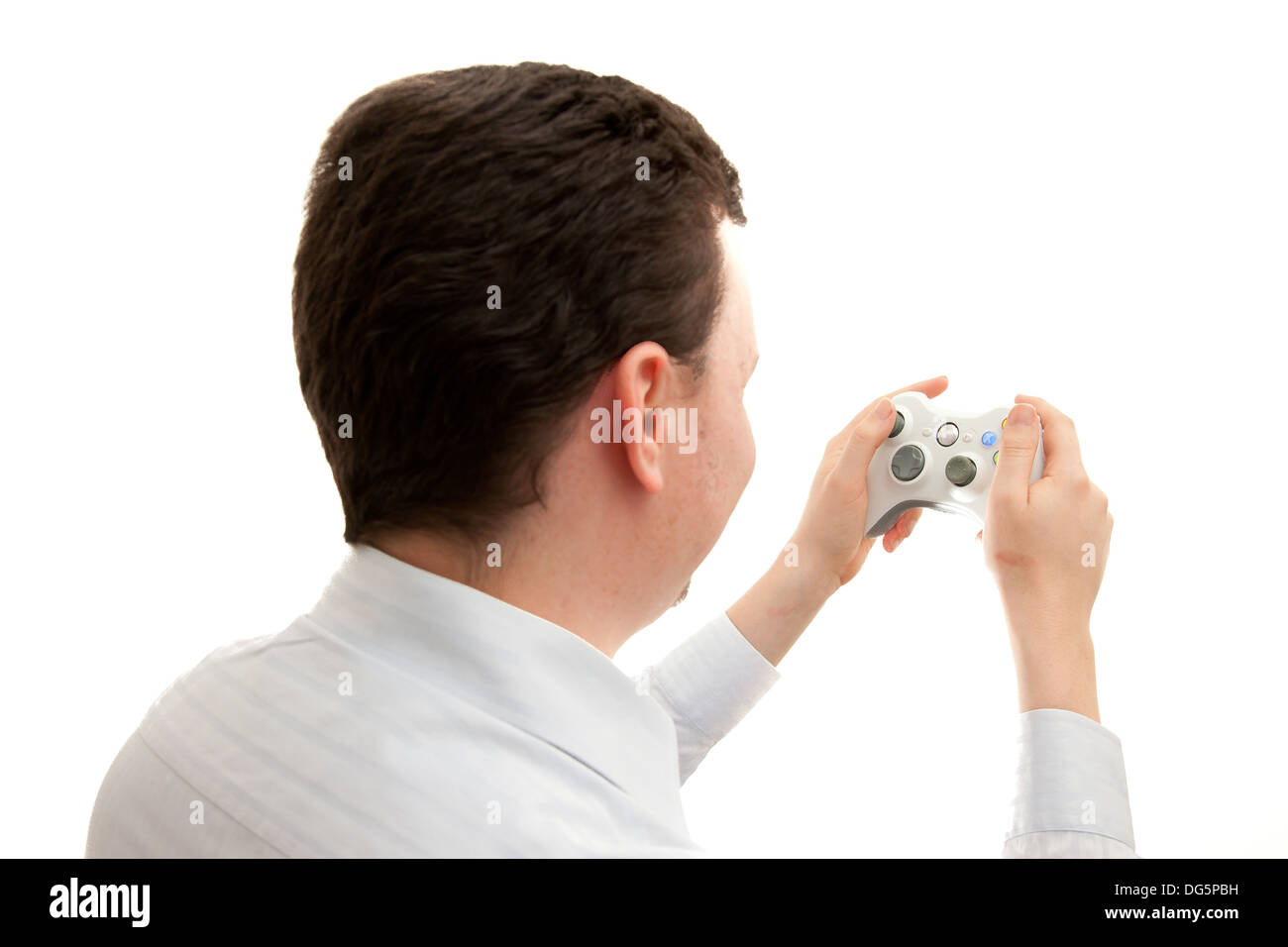 Rear View Of A Man Holding Joystick Playing Video Game Stock Photo - Alamy