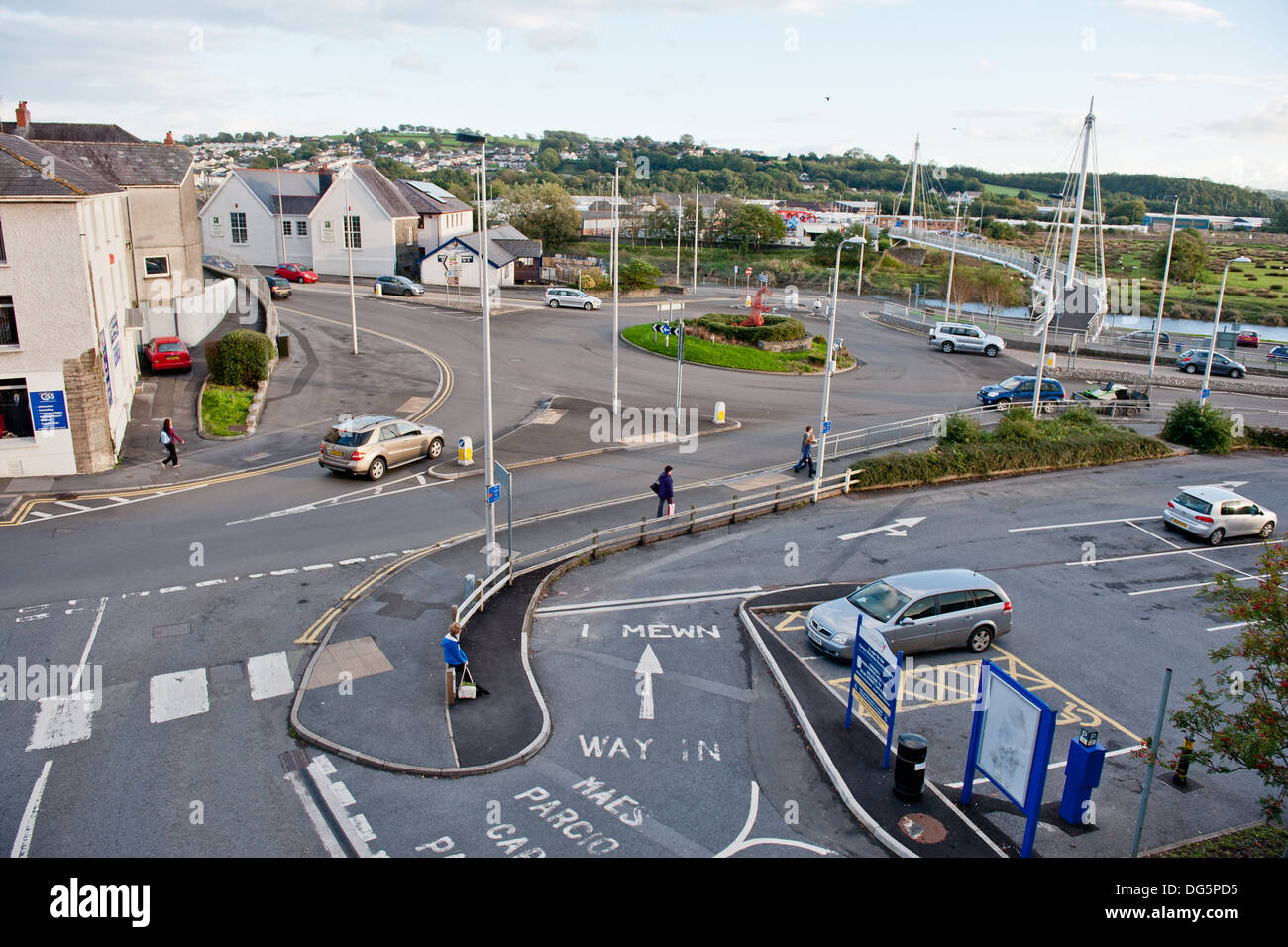 A view of Blue Street Roundabout in the town of Carmarthen ...