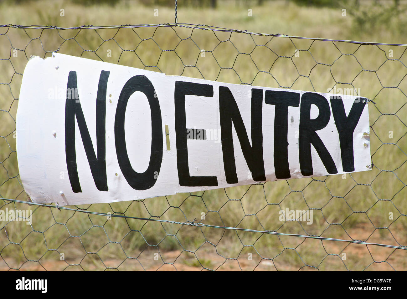 No Entry signboard on fence in Nambia Stock Photo - Alamy