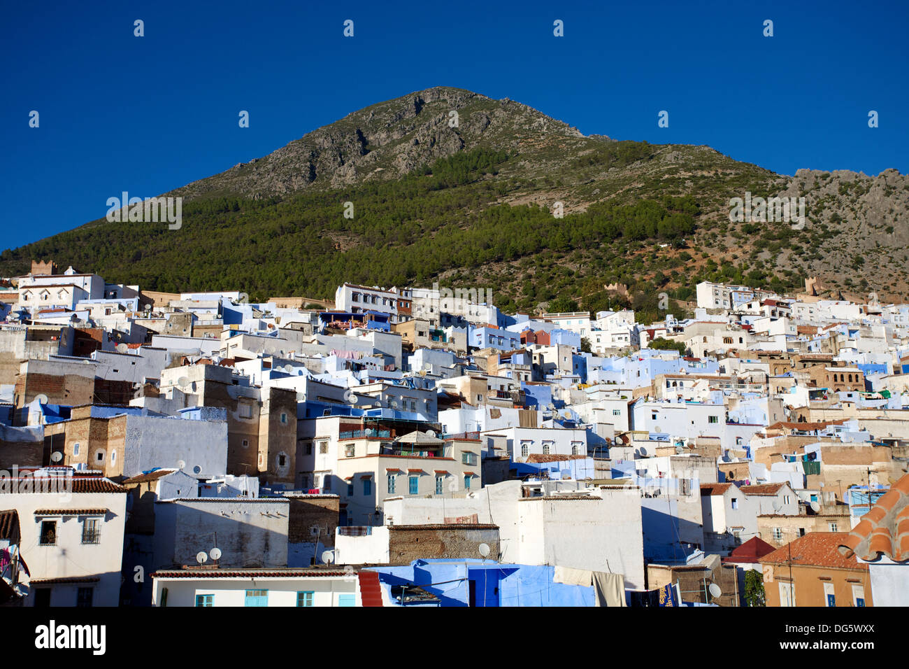 View of the village Chaouen or Chefchaouen in the Rif mountain in ...