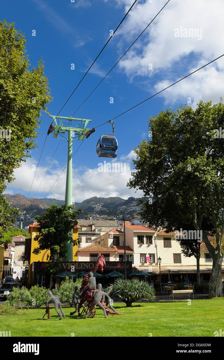 Funchal Madeira. a view of the cable car system that takes tourist up ...