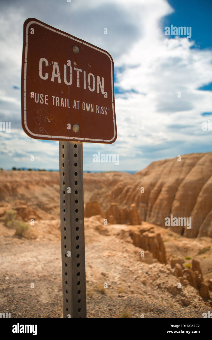 Danger sign with limited access to a footpath at the Cathedral Gorge ...