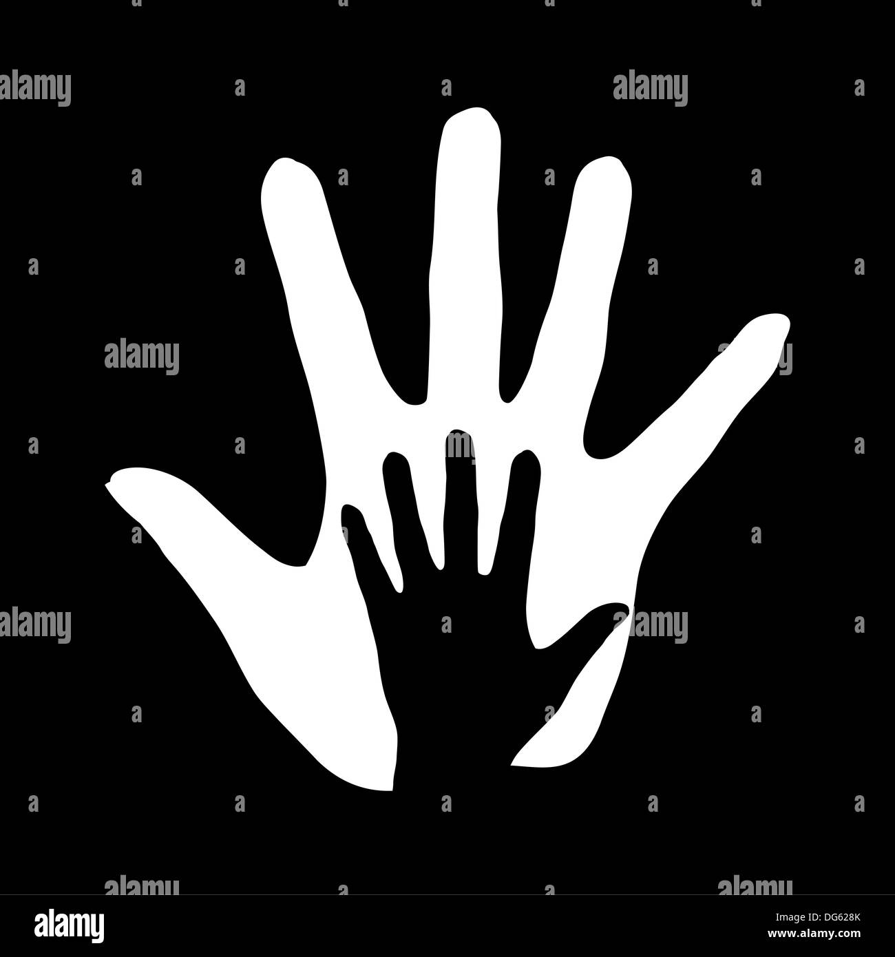Black-and-white illustration of hand in hand. Concept of help ...