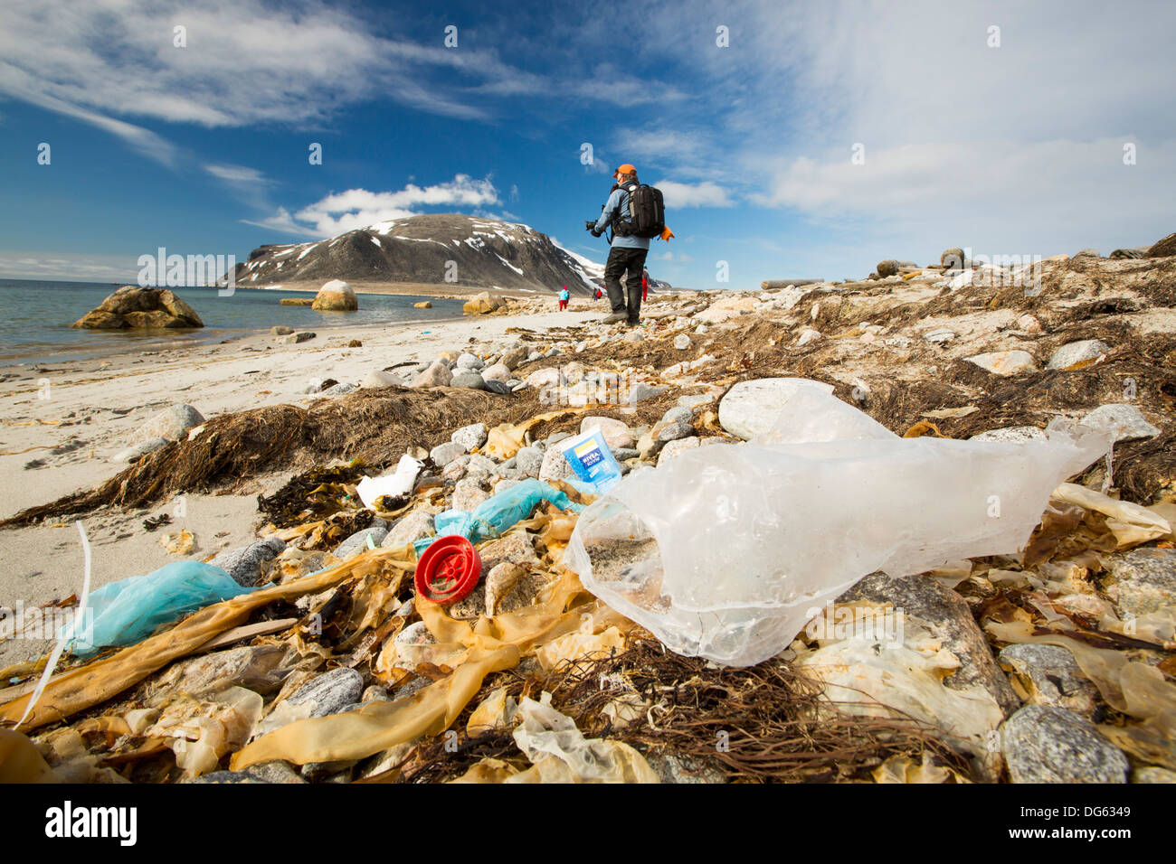 Plastic rubbish on a remote beach in Northern Svalbard, only about 600 ...
