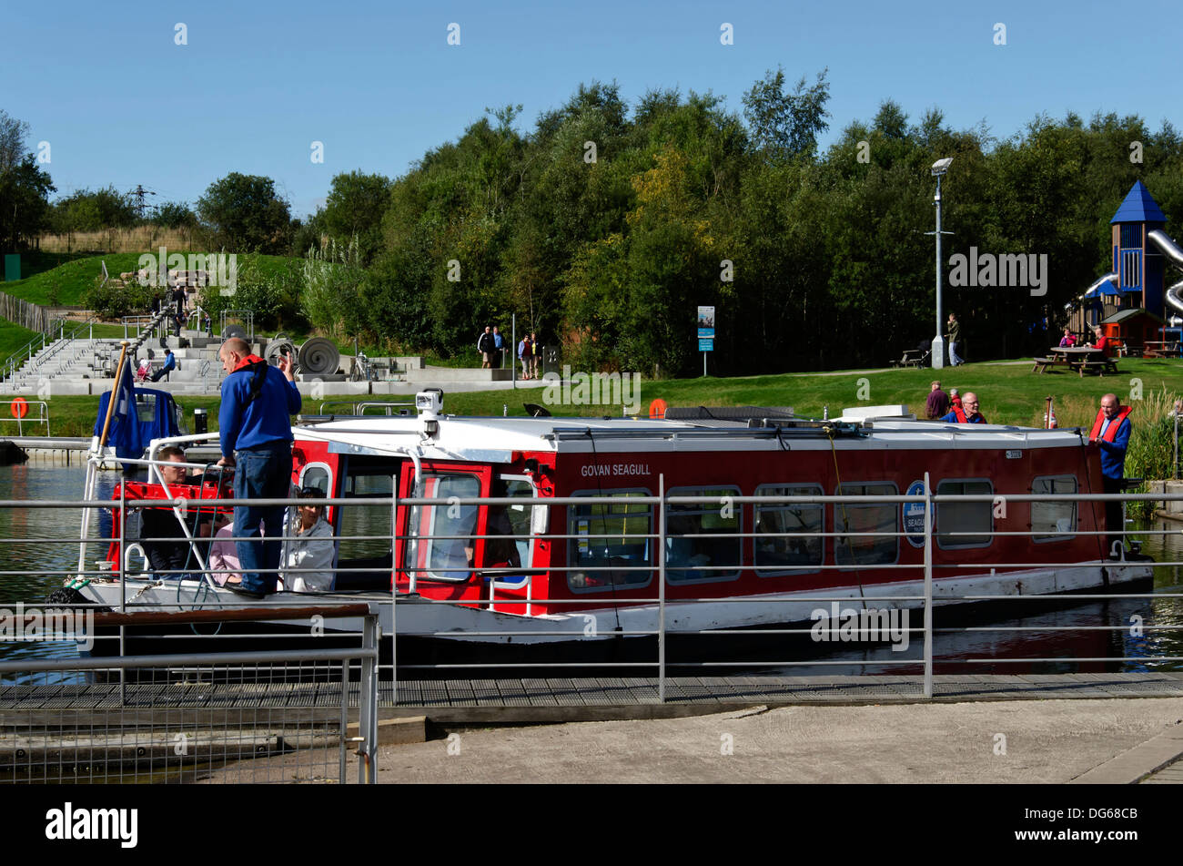 Barge near the Falkirk Wheel, which connects the Forth and Clyde Canal ...