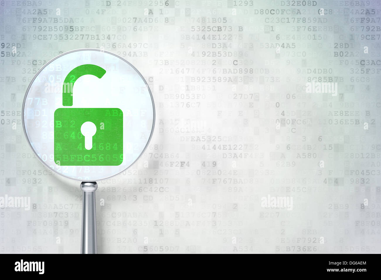 Data concept: Opened Padlock with optical glass on digital back Stock Photo - Alamy