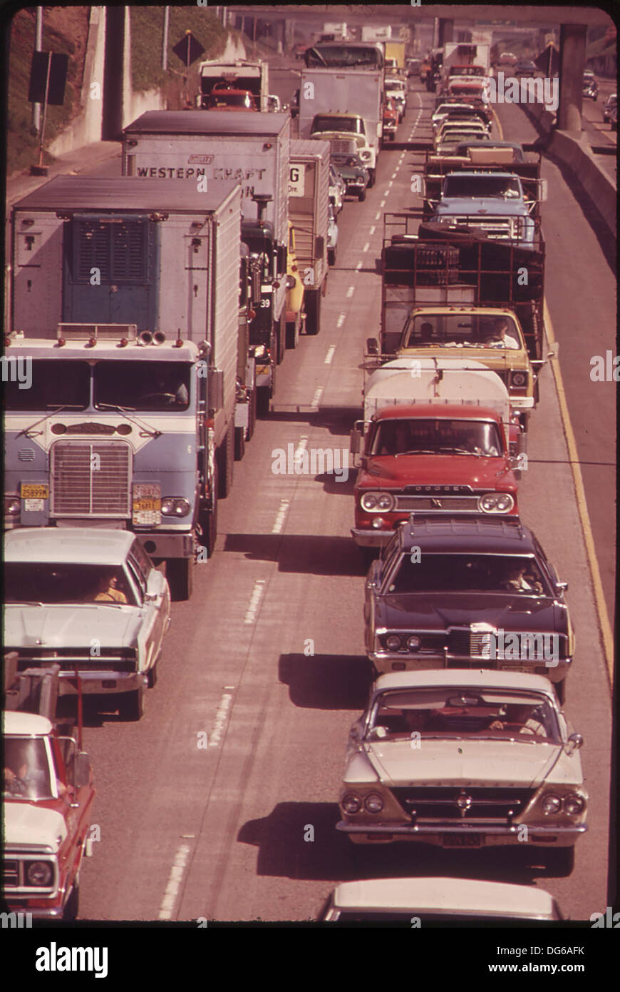 This image shows an approaching vehicle heading towards the interstate ...