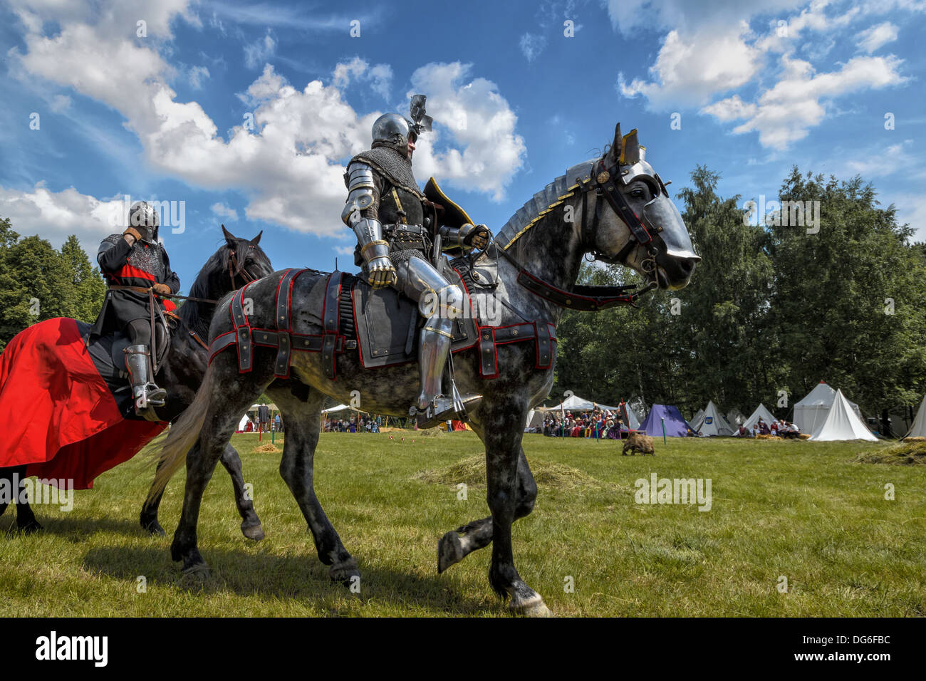 CHORZOW,POLAND, JUNE 9: Medieval knight on horseback during a IV ...