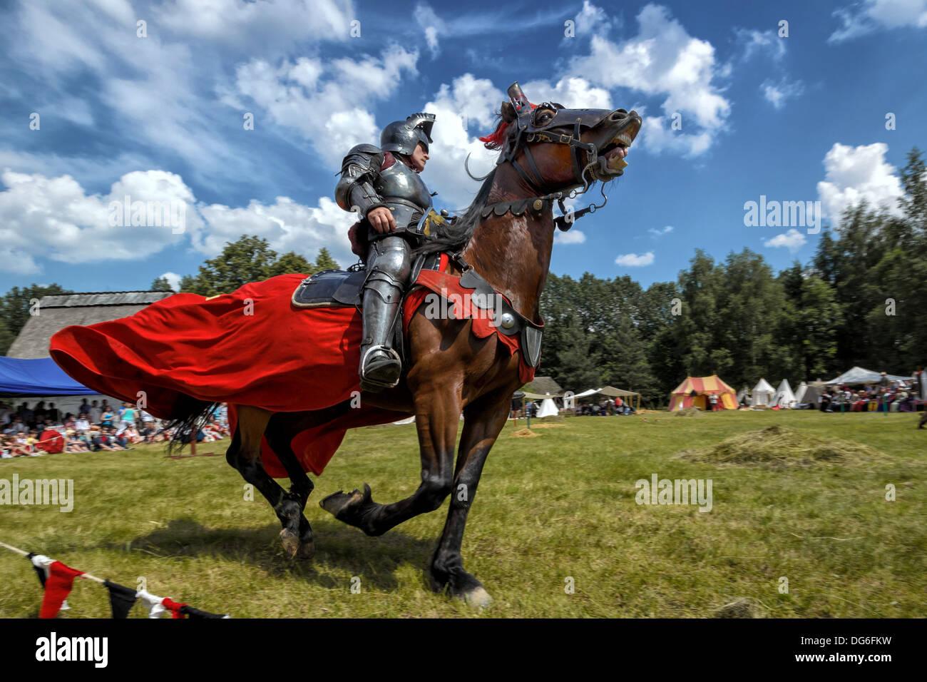 CHORZOW,POLAND, JUNE 9: Medieval knight on horseback during a IV ...