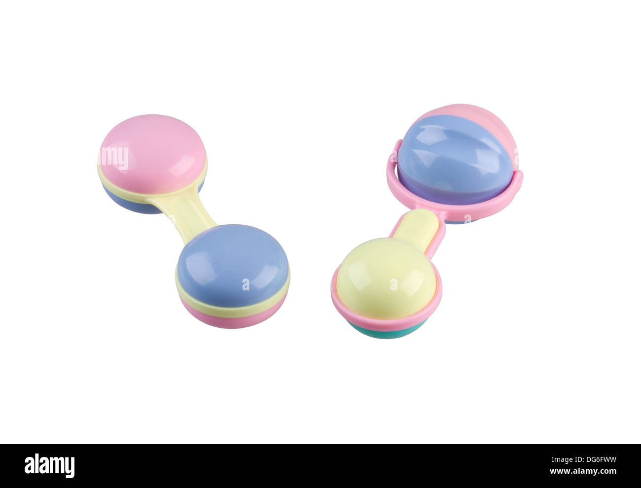 Colorful baby rattle toys isolated on white background Stock Photo - Alamy