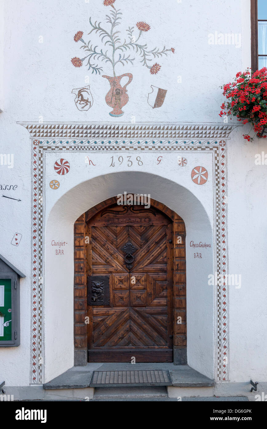 Scenic door at the Hotel Chesa Grischuna, Klosters, Switzerland Stock ...